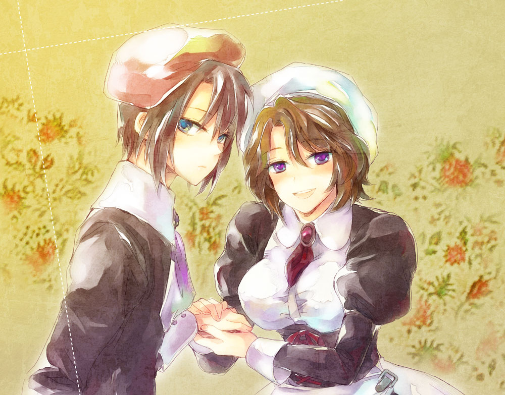 Safebooru - beret blue eyes brown hair butler hand holding kanon ...