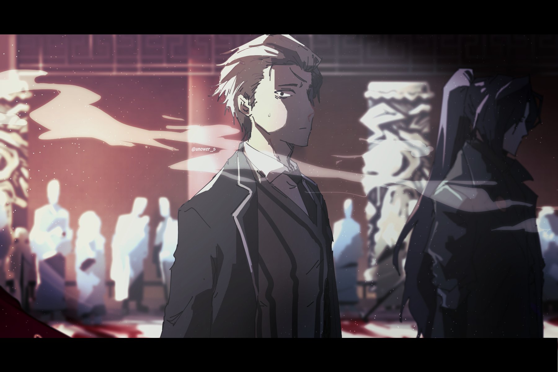 Safebooru - 1boy 1girl allen (project moon) black coat black hair black ...