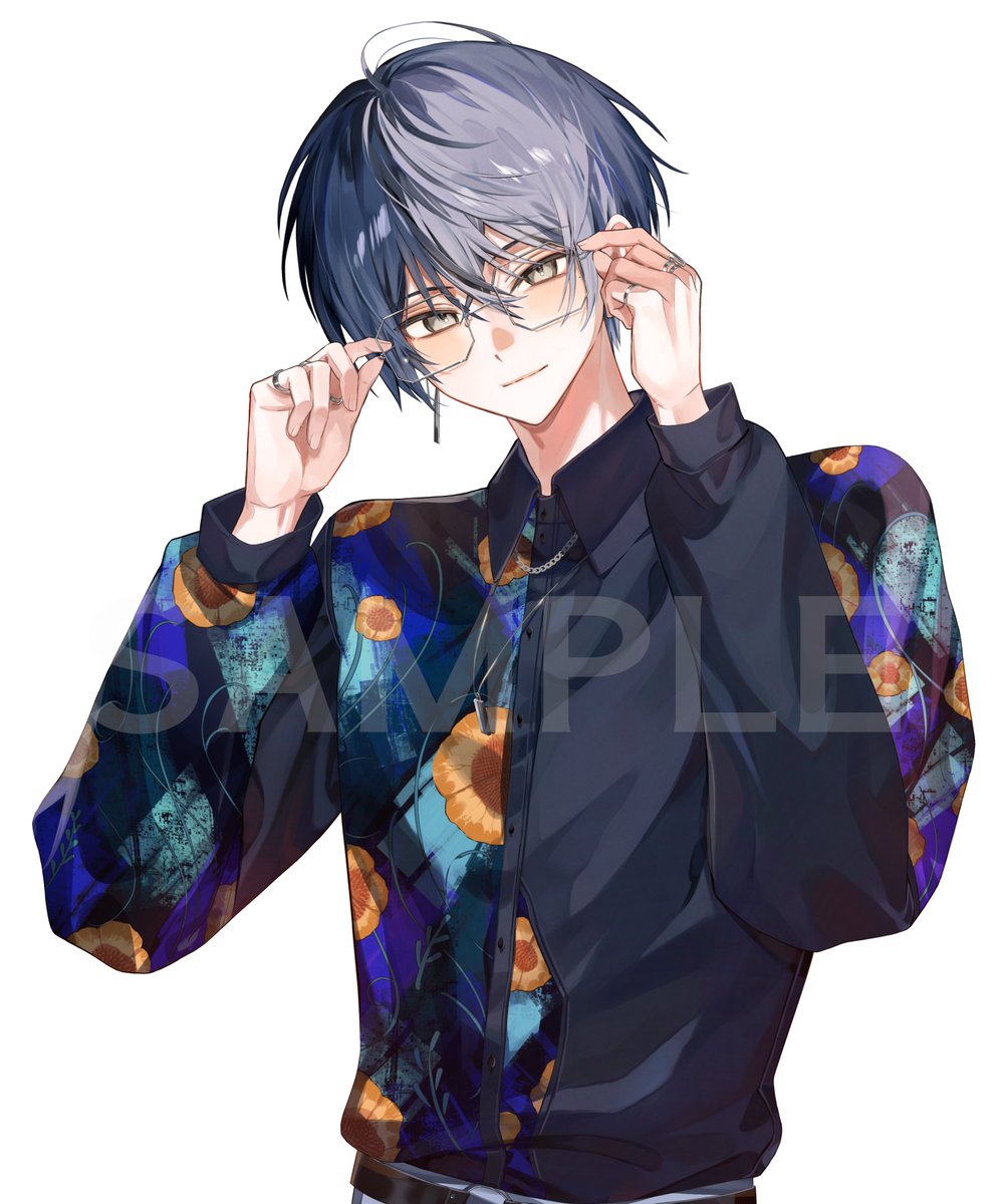 Safebooru - 1boy adjusting eyewear aoyagi touya bespectacled blue hair ...