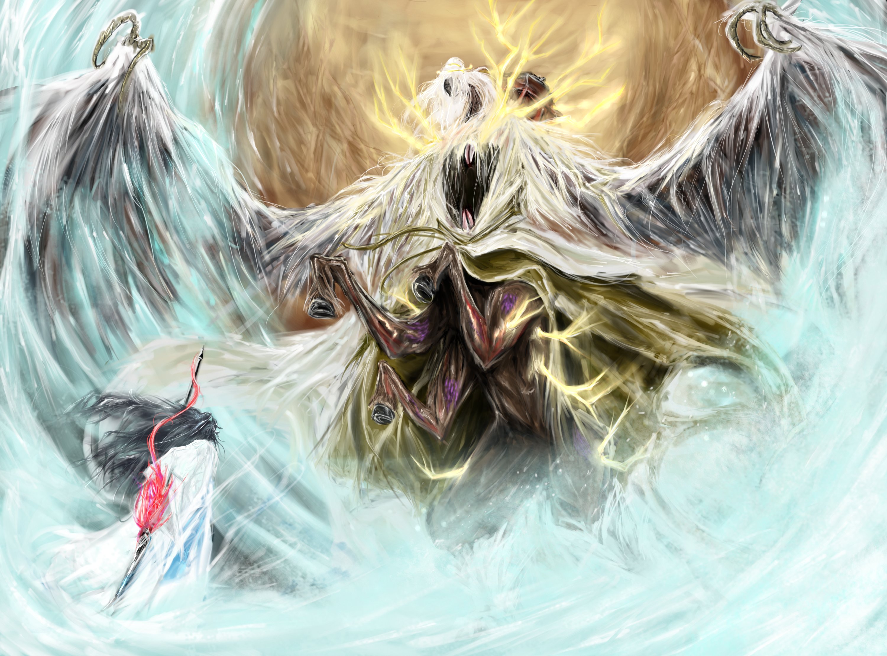 Safebooru - 1boy 1girl battle black hair black skin branch centauroid ...