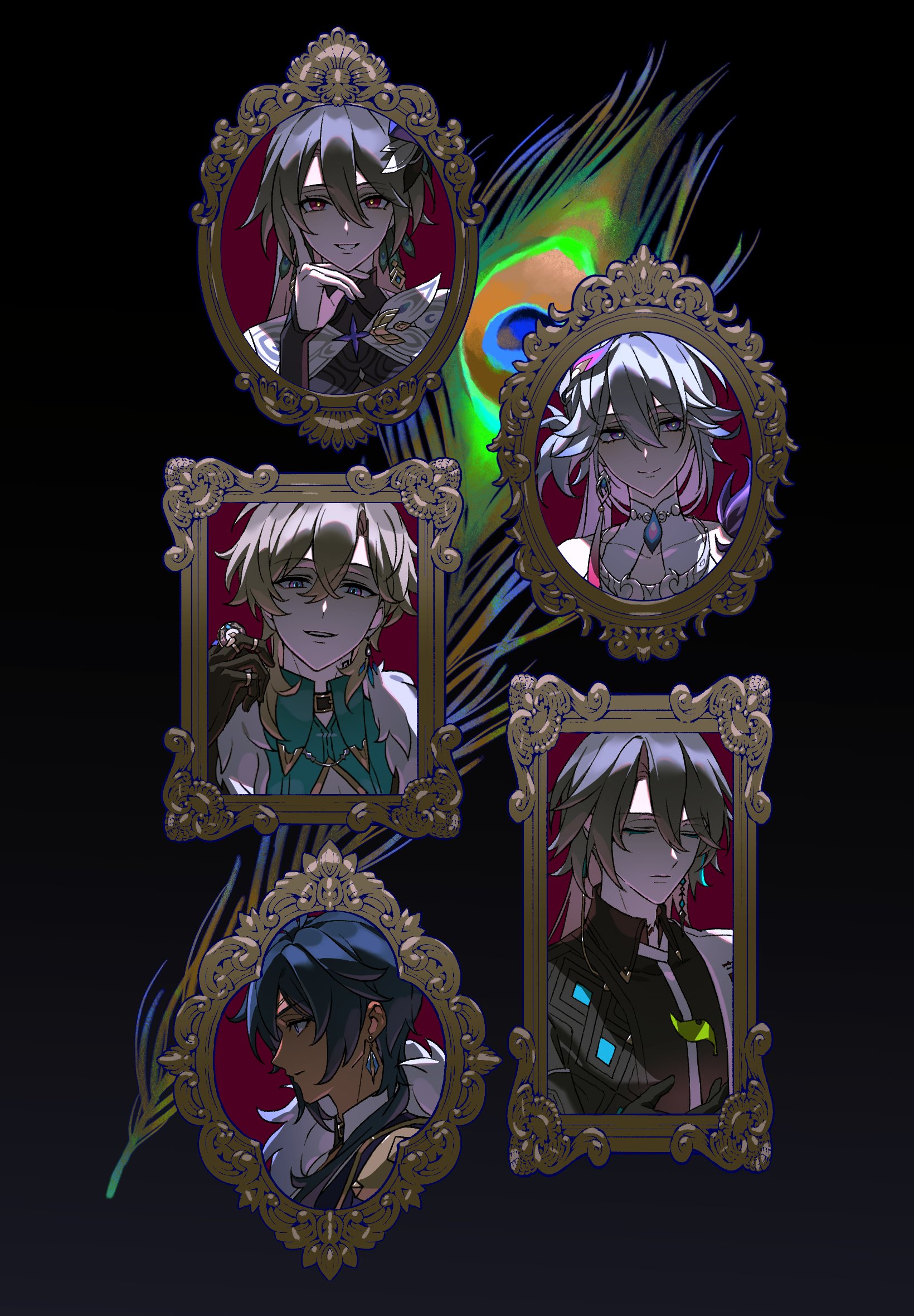 Safebooru - 0p78xopwsj83779 2girls 3boys aventurine (honkai: star rail ...