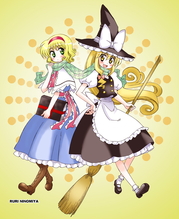 Safebooru - alice margatroid blonde hair blush book bow broom capelet dress green eyes hairband ...