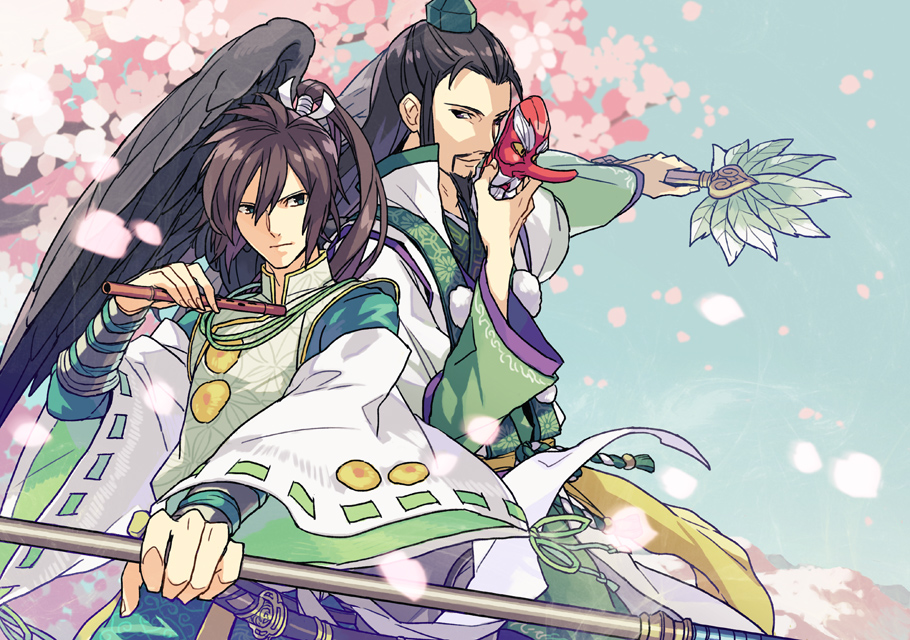 Safebooru - black hair brown hair chinese clothes ebira facial hair fan ...