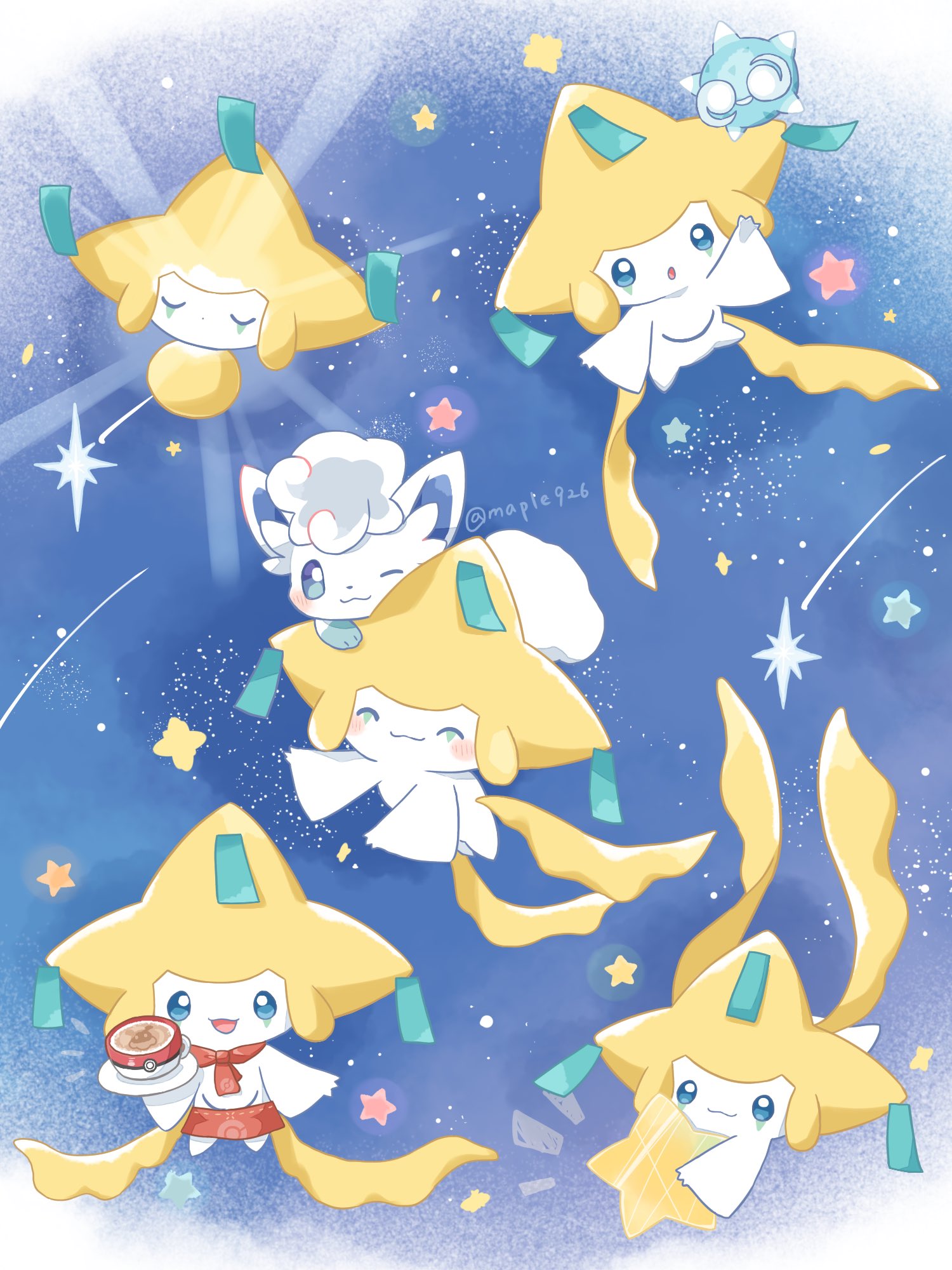 Safebooru - alolan vulpix apron blue eyes closed mouth commentary ...