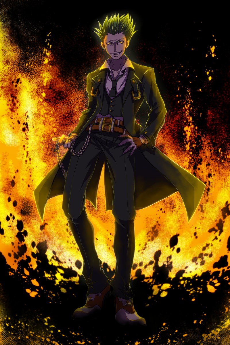 Safebooru - belt blazblue chain chains formal gofuku90 green hair grin ...