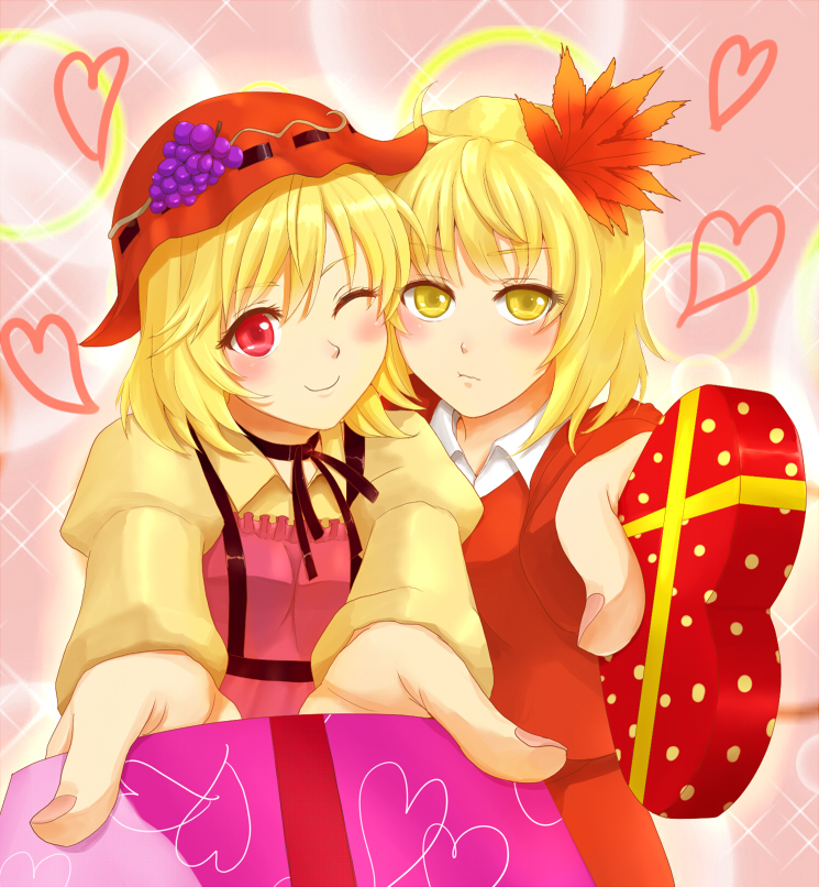 Safebooru Aki Minoriko Aki Shizuha Blonde Hair Blush Bubble Food Food 9222