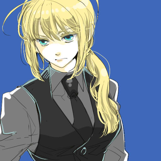 Safebooru - ahoge aqua eyes arimaty blonde hair blue background face ...