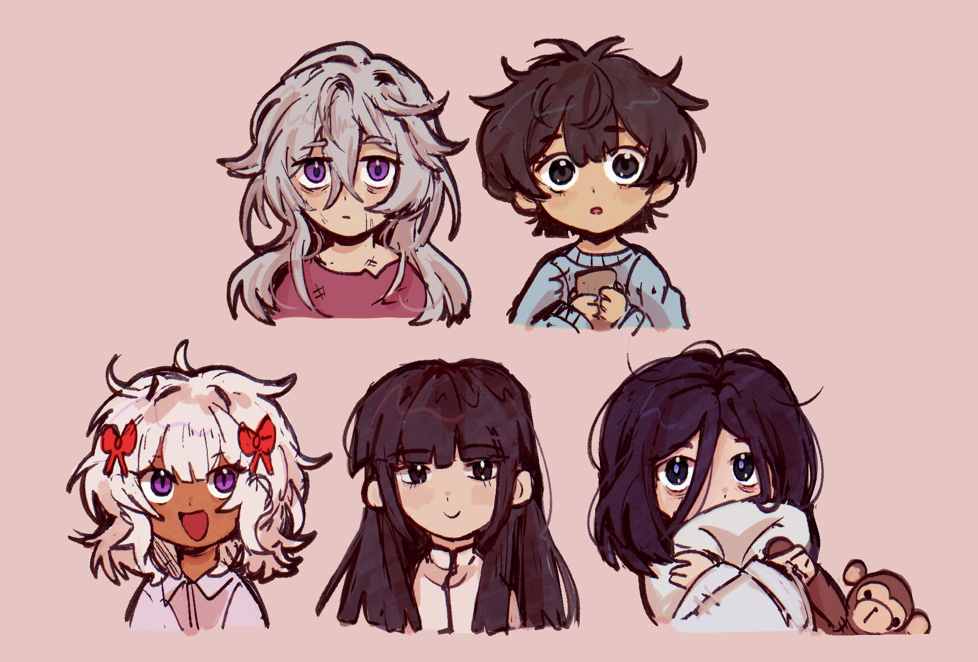 Safebooru - 2boys 3girls araya (project moon) black eyes black hair ...