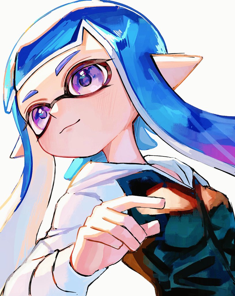 Safebooru - 1girl blue hair breasts closed mouth gradient hair inkling ...
