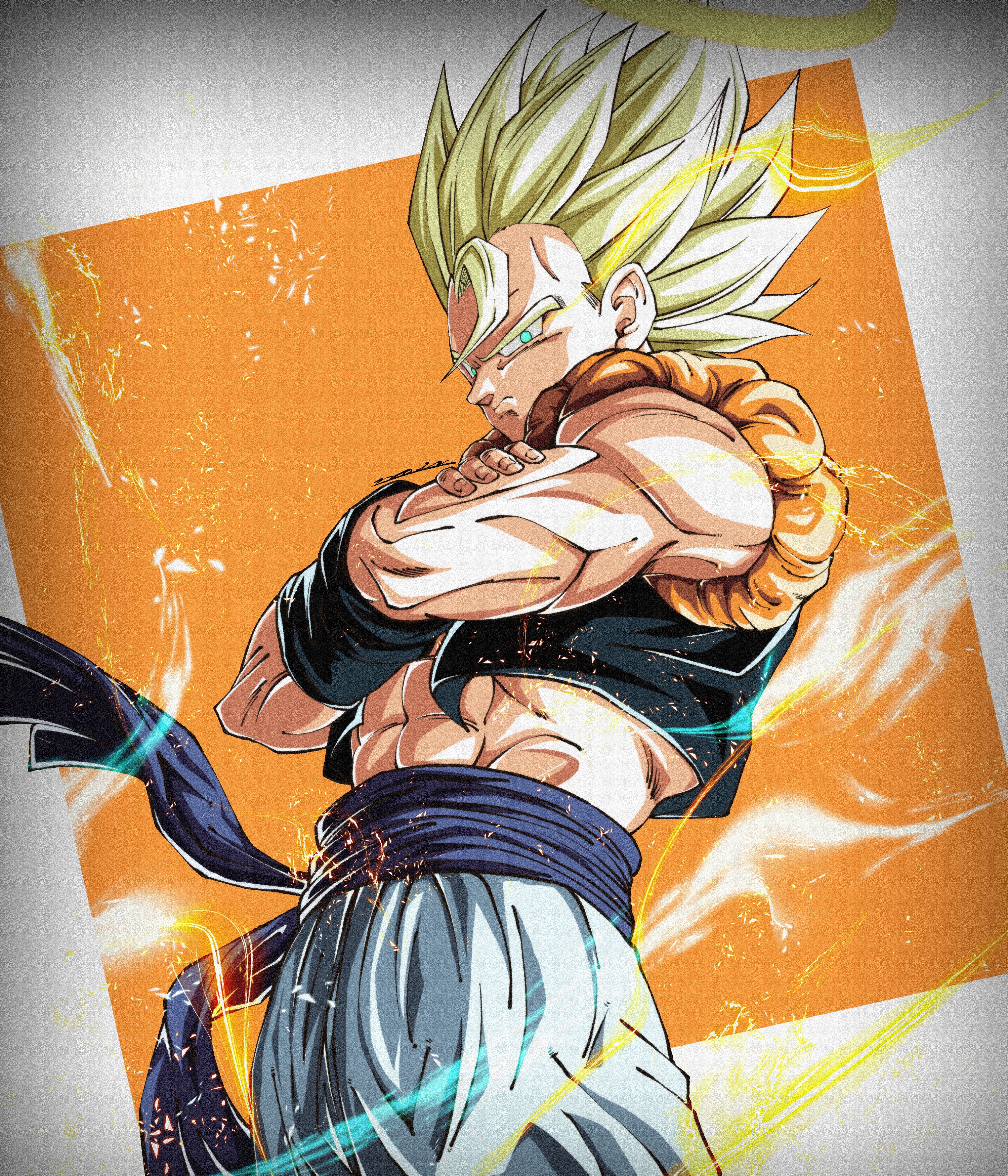 Safebooru - 1boy absurdres black vest blonde hair blue sash cowboy shot ...