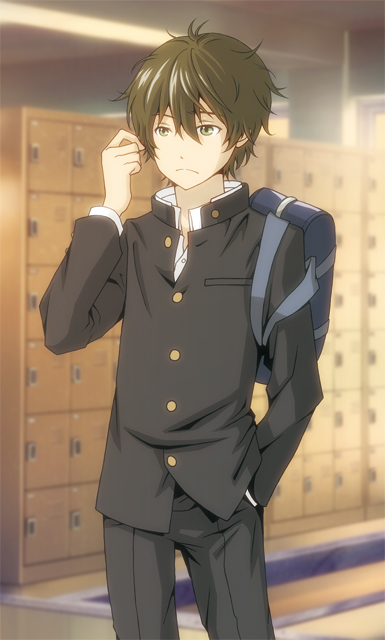 Safebooru - 1boy bag brown hair expressionless gakuran green eyes hand ...