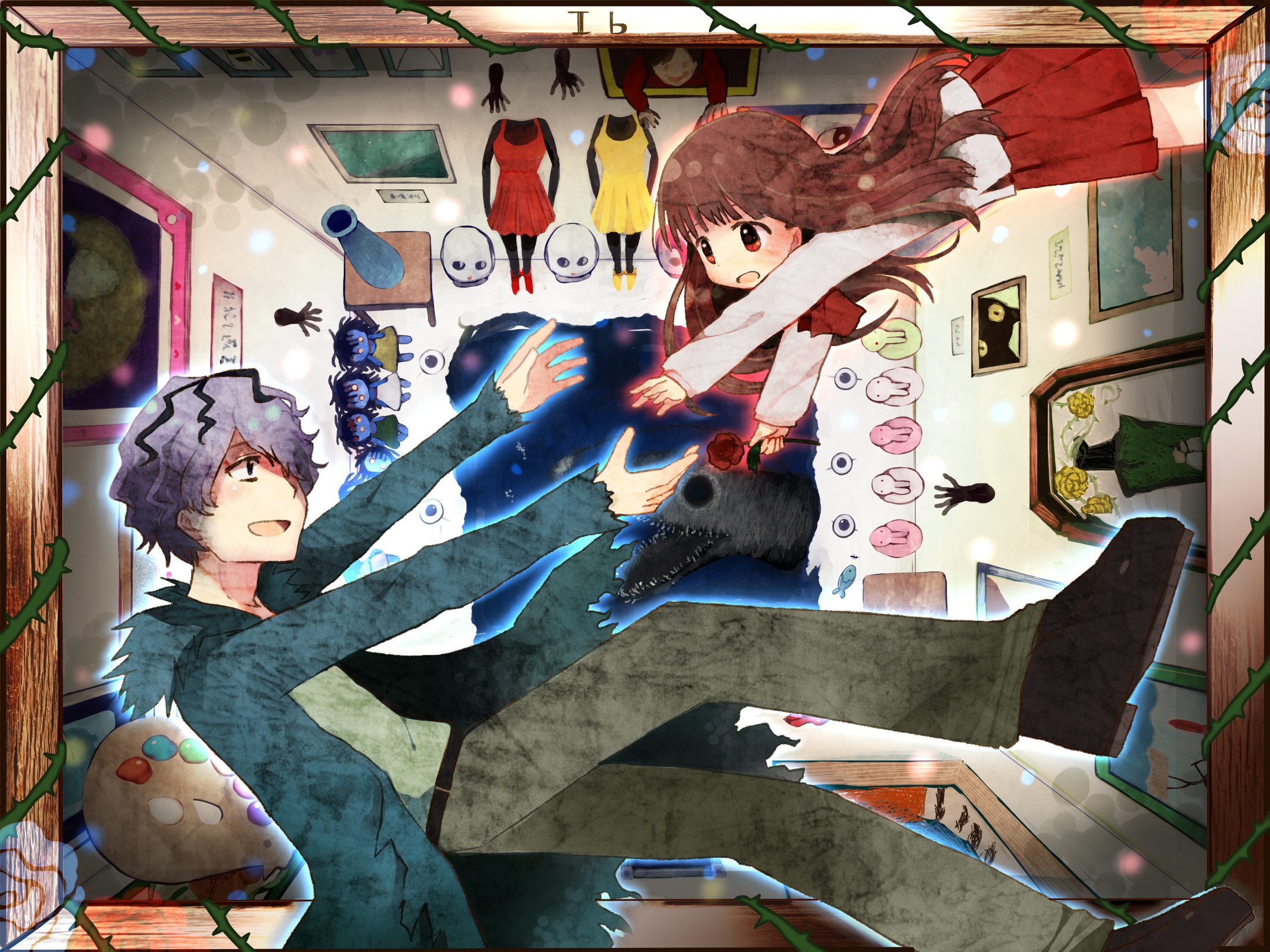 Safebooru - 1girl brown eyes brown hair eve (ib) flower garry (ib) gary ...