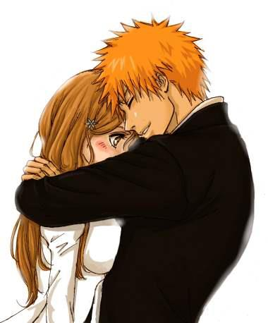 Safebooru - bleach couple hug inoue orihime kurosaki ichigo long hair ...