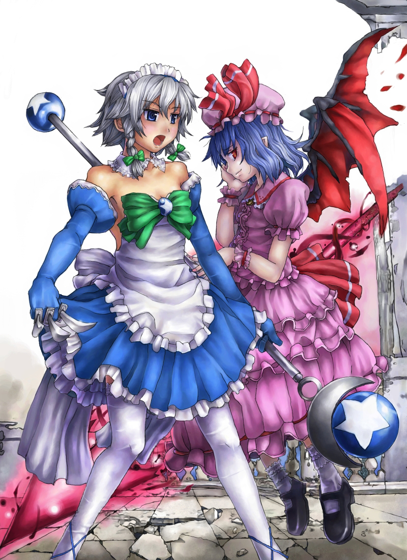 Safebooru - blue eyes braid detached sleeves izayoi sakuya knife ...