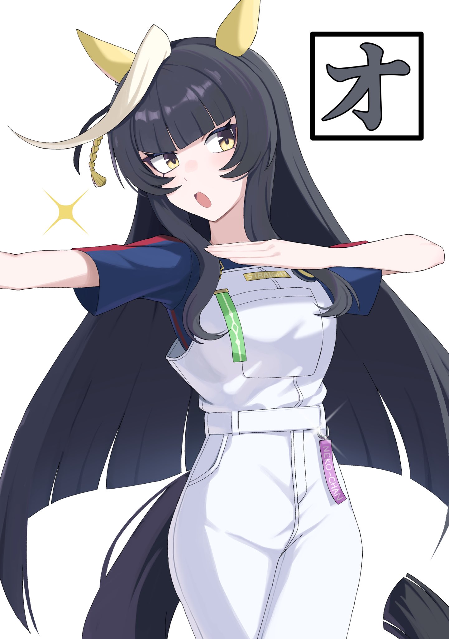 Safebooru - animal ears black hair blue shirt breasts calstone light o ...