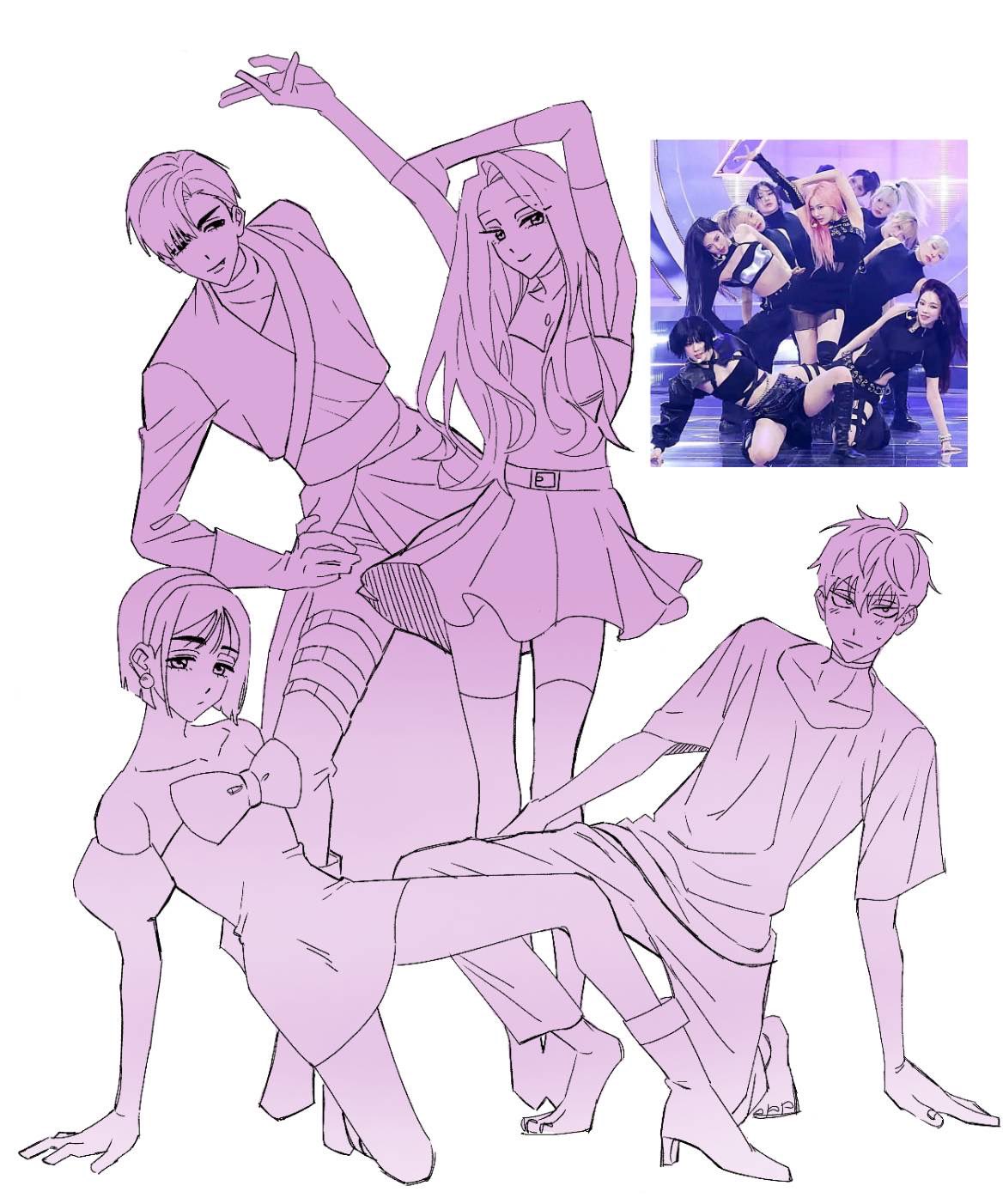 Safebooru - 2boys 2girls aespa alien stage arm up bob cut boots coat ...