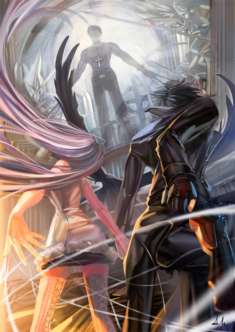 Safebooru - 2boys ameru.miro black hair black keys boots command spell ...