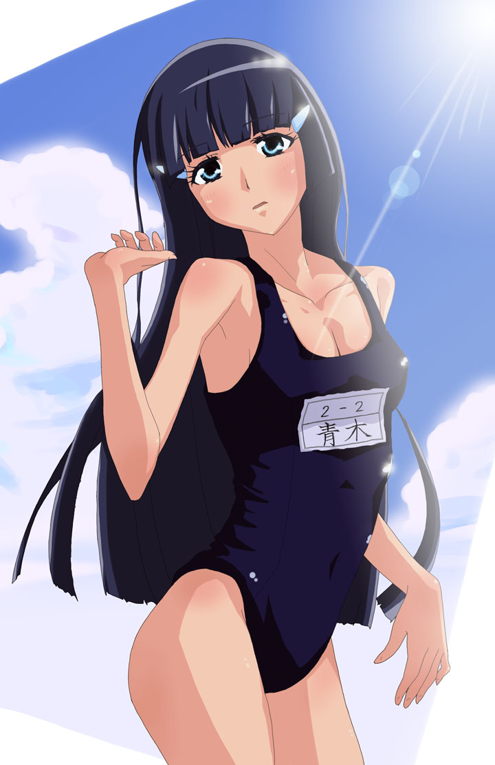 Safebooru - aoki reika blue eyes blue hair f-yu long hair precure school swimsuit smile precure ...