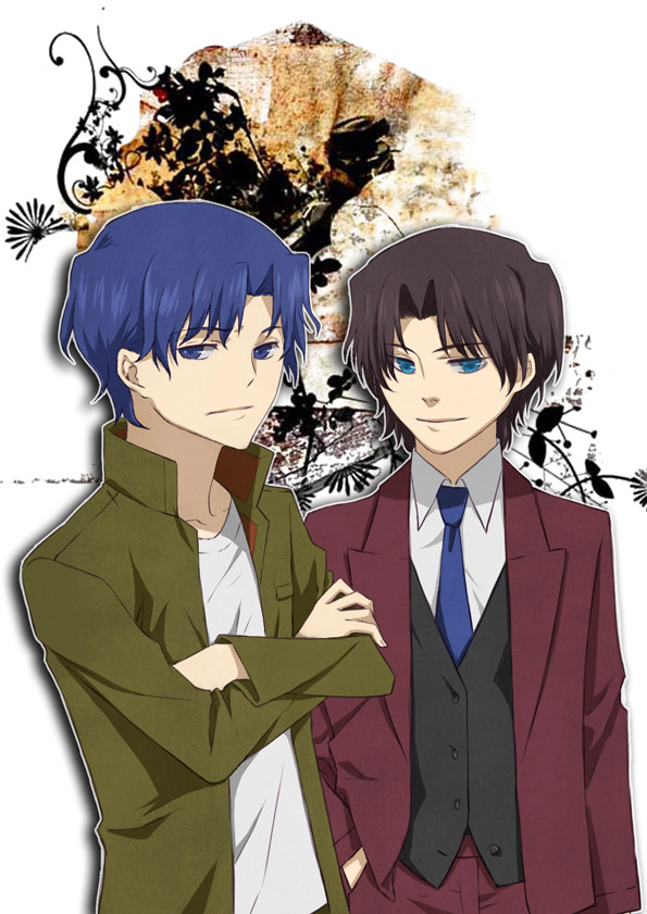 Safebooru - 2boys blue eyes blue hair brown hair crosed arms crossed ...