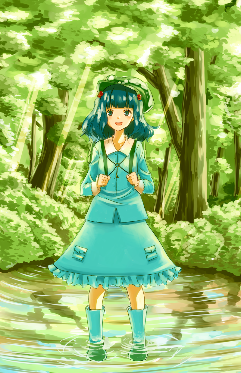 Safebooru - forest highres katarase kawashiro nitori nature open mouth ...