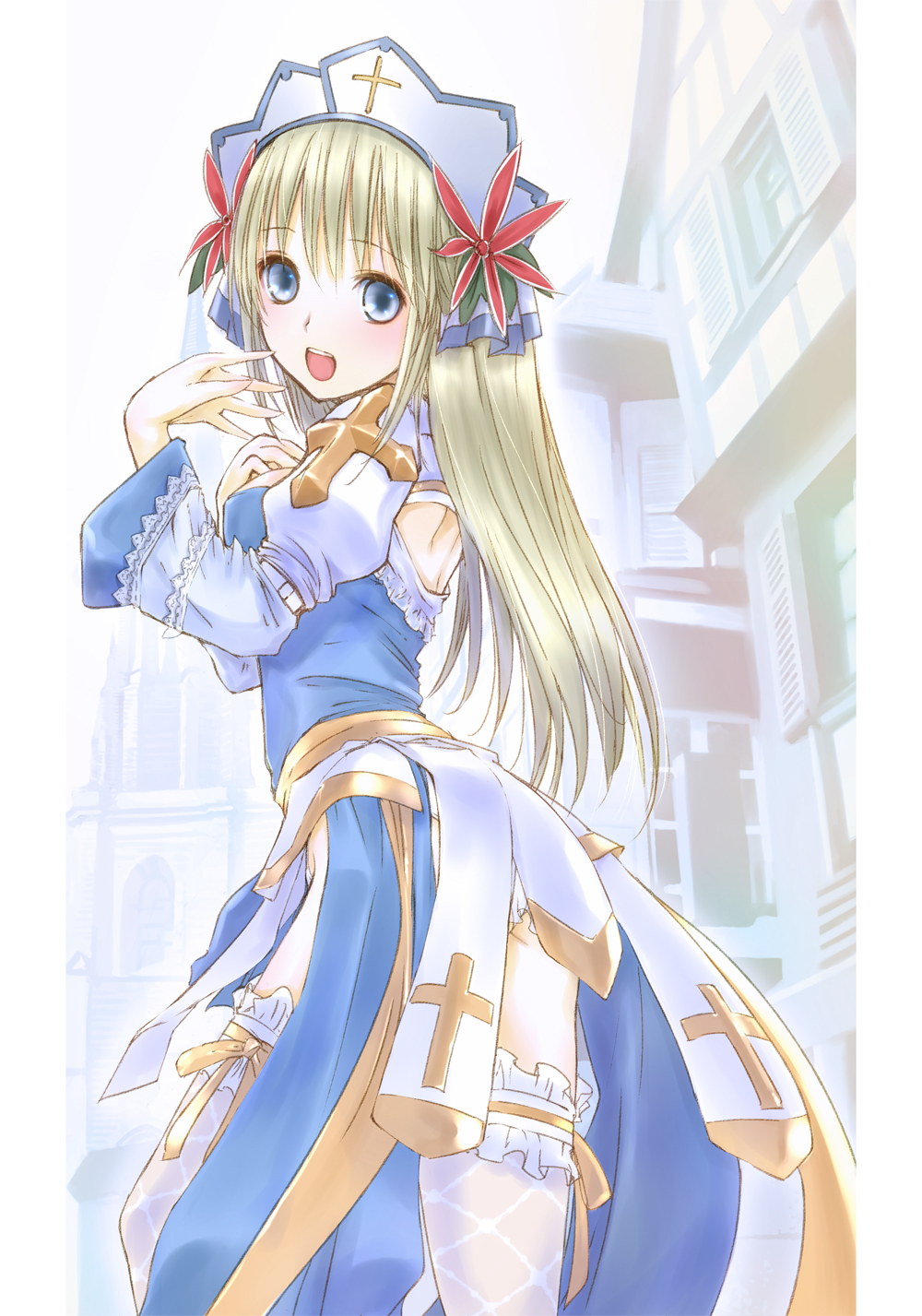 Safebooru - archbishop bad id blonde hair blue eyes blush hat highres highres.1girl kawanakajima ...