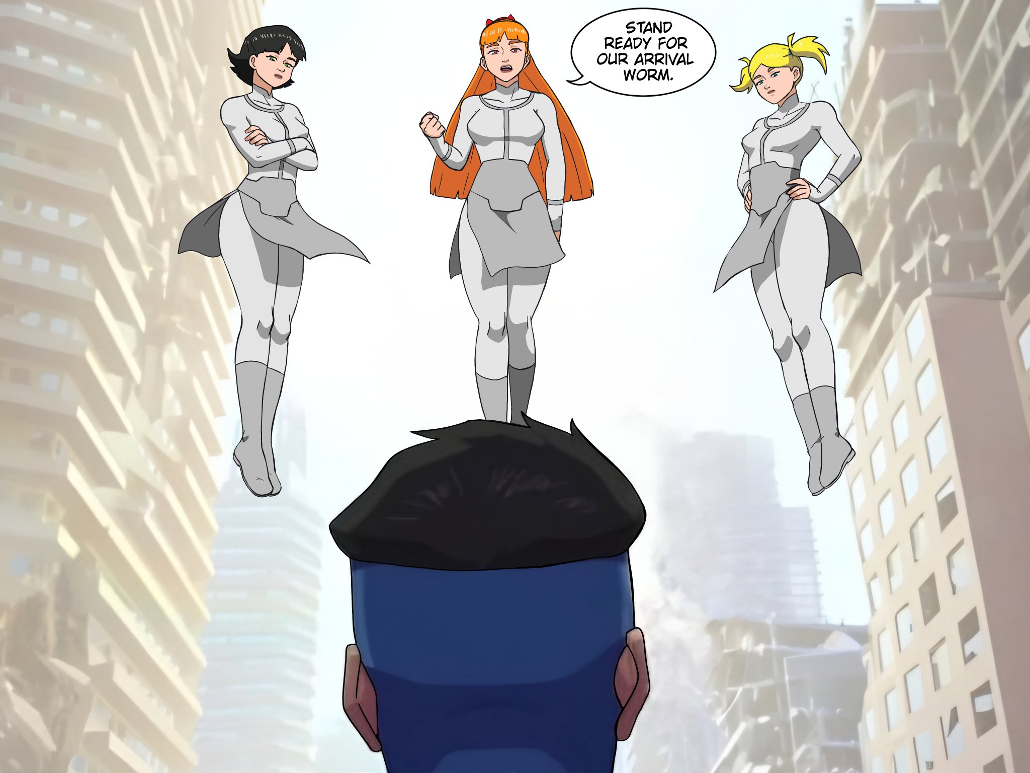 Safebooru - 1boy 3girls black hair blonde hair blossom (ppg) blue eyes ...