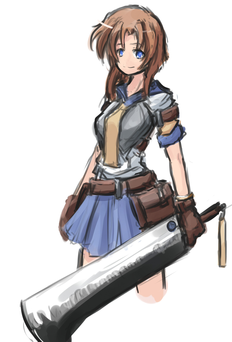 Safebooru - adapted costume arceonn armor bare legs billhook blue eyes breastplate brown hair ...