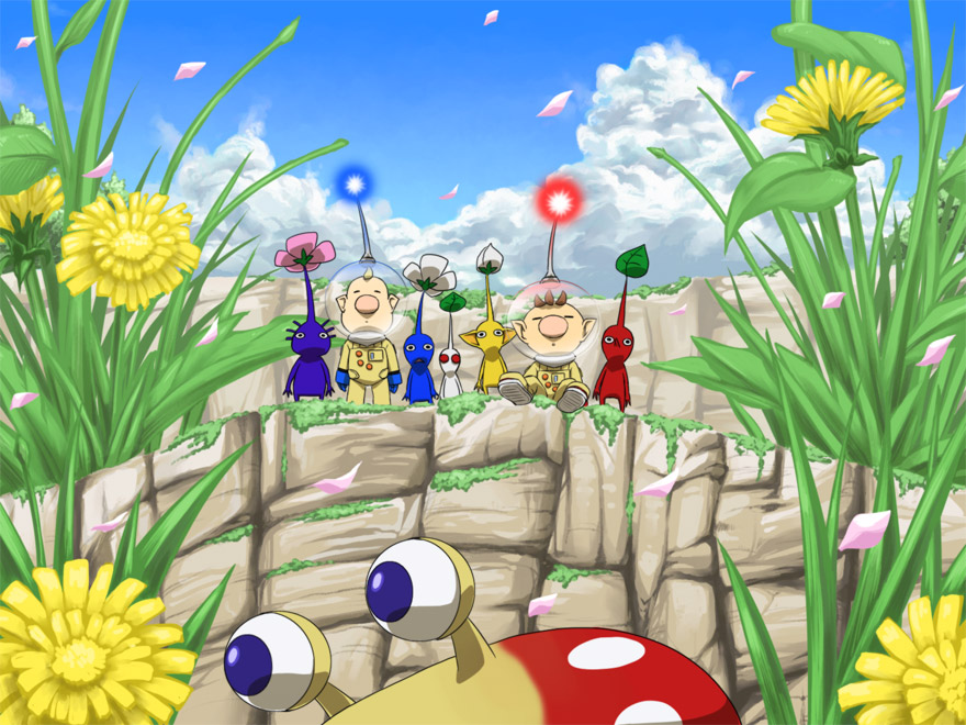 Safebooru - blonde hair blue eyes blue pikmin brown hair flower grass ...