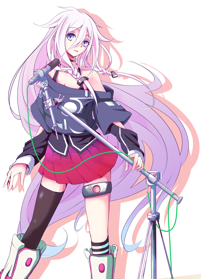 Safebooru - ahoge bare shoulders blue eyes boots braid ia (vocaloid) kanogi long hair looking at ...