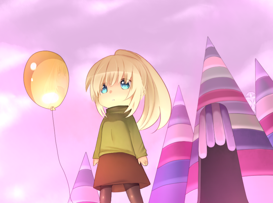 Safebooru - balloon blonde hair blue eyes chibi cloud clouds ...
