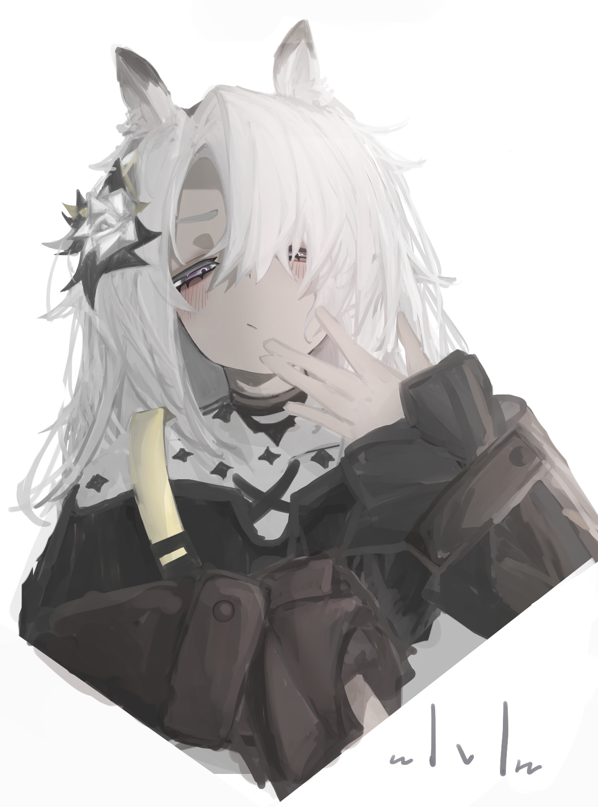 Safebooru - 1girl animal ears arknights black flower black sweater ...