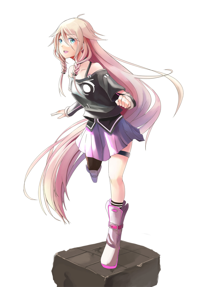 Safebooru - bare shoulders blonde hair blue eyes boots braid ia (vocaloid) long hair looking at ...