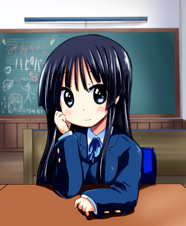 Safebooru - akiyama mio black eyes black hair blush cover dress hand on own face k-on! long hair ...