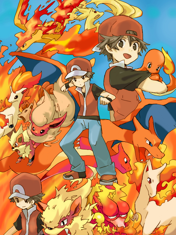 Safebooru - 1boy arcanine baseball cap brown hair bukiko charizard ...