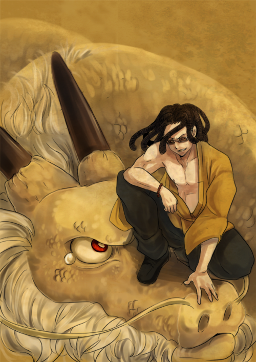 Safebooru - brown hair dragon eastern dragon eyeshield 21 grin hairlocs ...