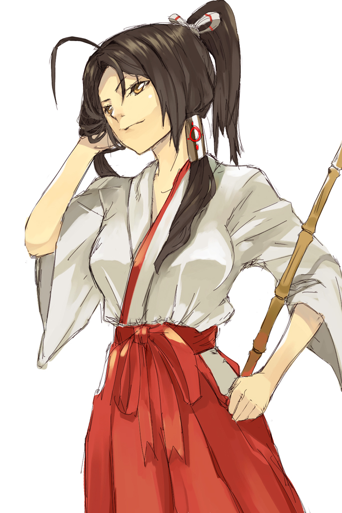 Safebooru - brown eyes brown hair hair tubes japanese clothes laio miko ...