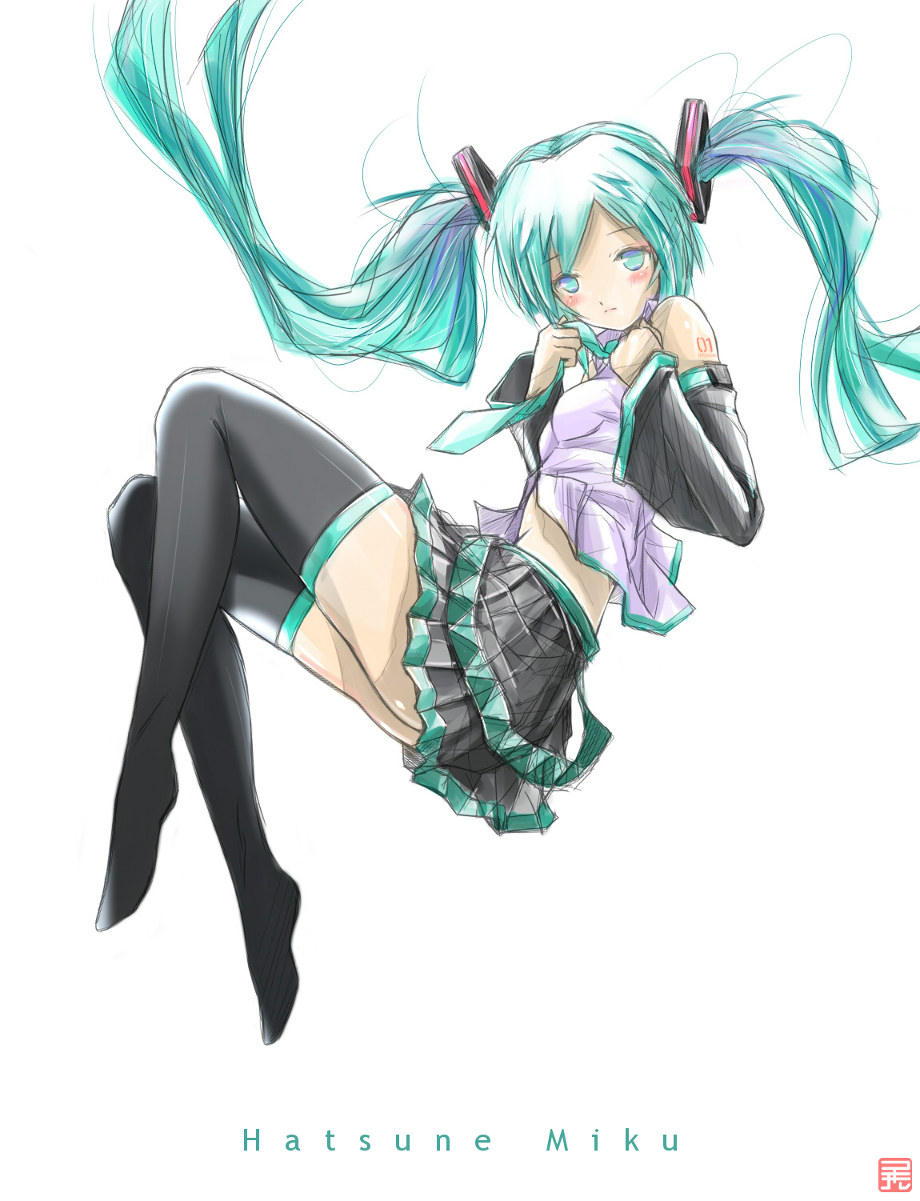 Safebooru - aqua eyes aqua hair blush character name detached sleeves hatsune miku highres ...