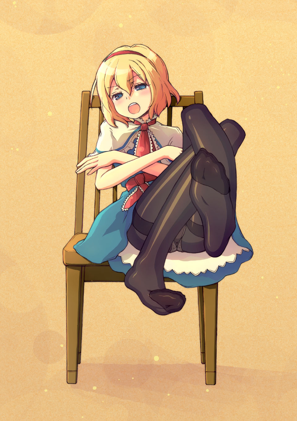 Safebooru - alice margatroid black legwear blonde hair blue eyes blush capelet chair crossed ...