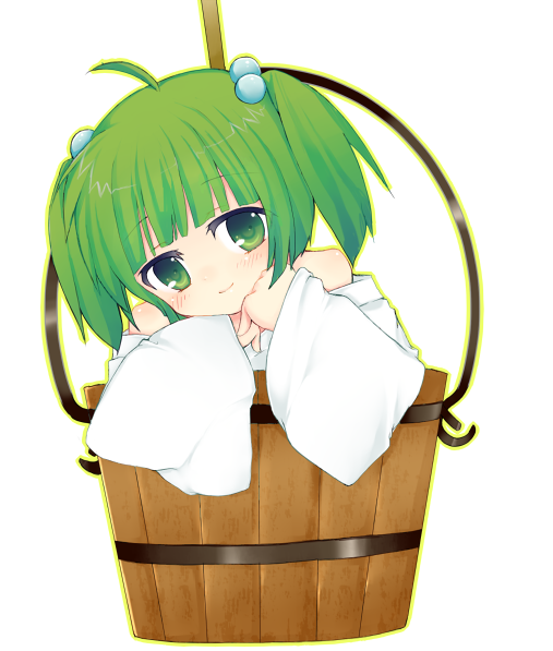 Safebooru - blush bucket bunsai green eyes green hair hair bobbles hair ...