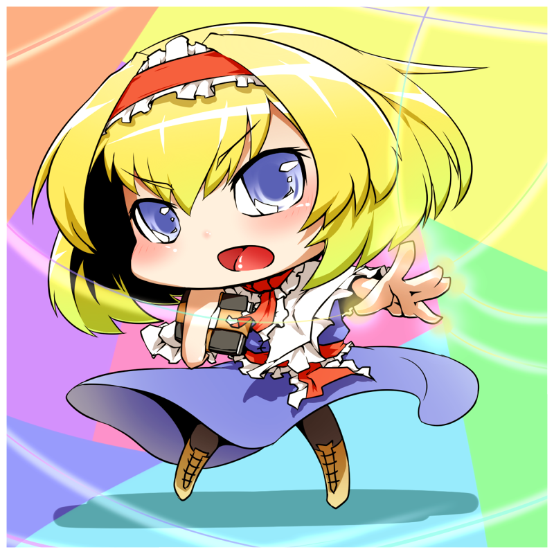 Safebooru - alice margatroid blonde hair blue eyes blush book capelet chibi hairband long skirt ...