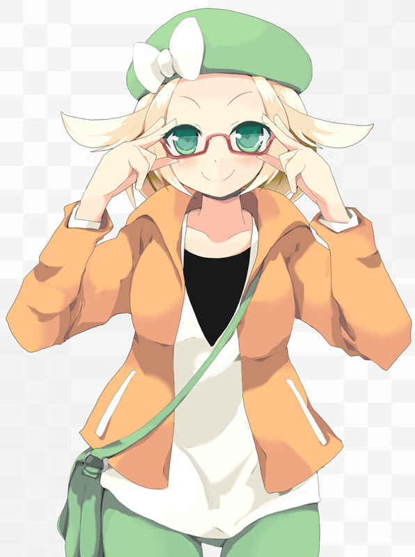 Safebooru - adjusting glasses bag bel (pokemon) beret blonde hair blush ...