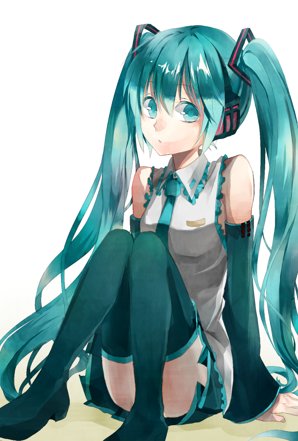 Safebooru - aqua eyes aqua hair boots detached sleeves hatsune miku headphones long hair looking ...