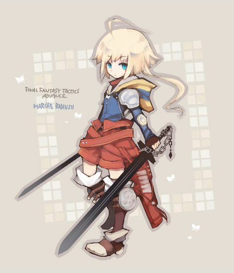 Safebooru - ahoge armor bangs blonde hair blue eyes boots brown ...