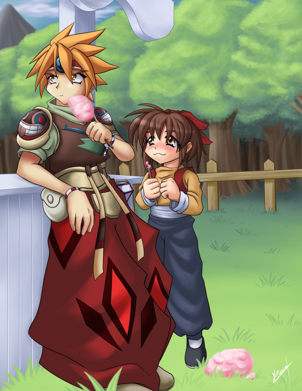 Safebooru - amber eyes ark baggy pants boy brown hair cotton candy girl ...