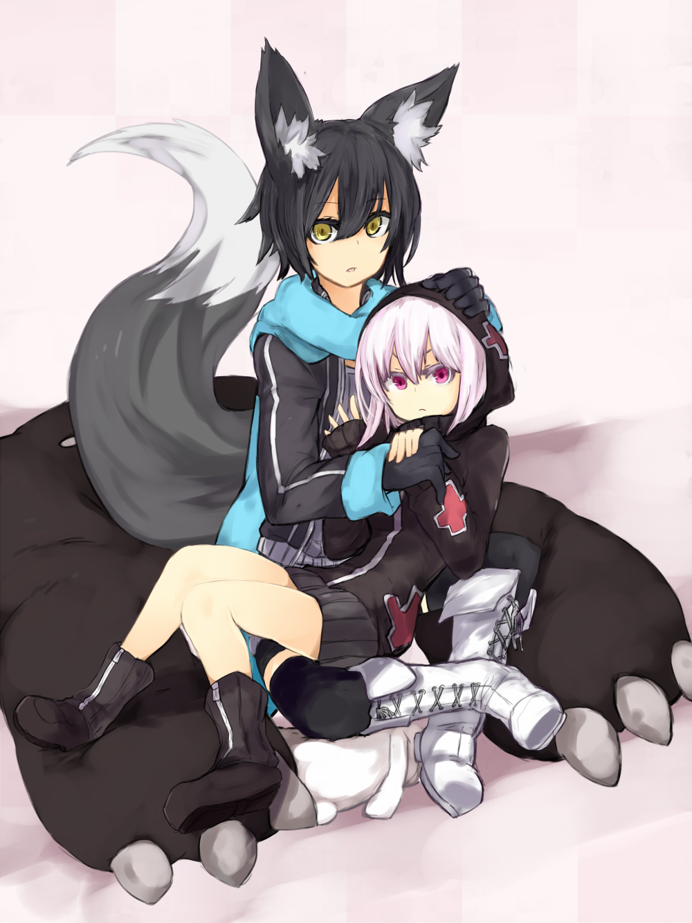 Safebooru - animal ears baal (shiomachi) bike shorts black hair black legwear blue eyes ...