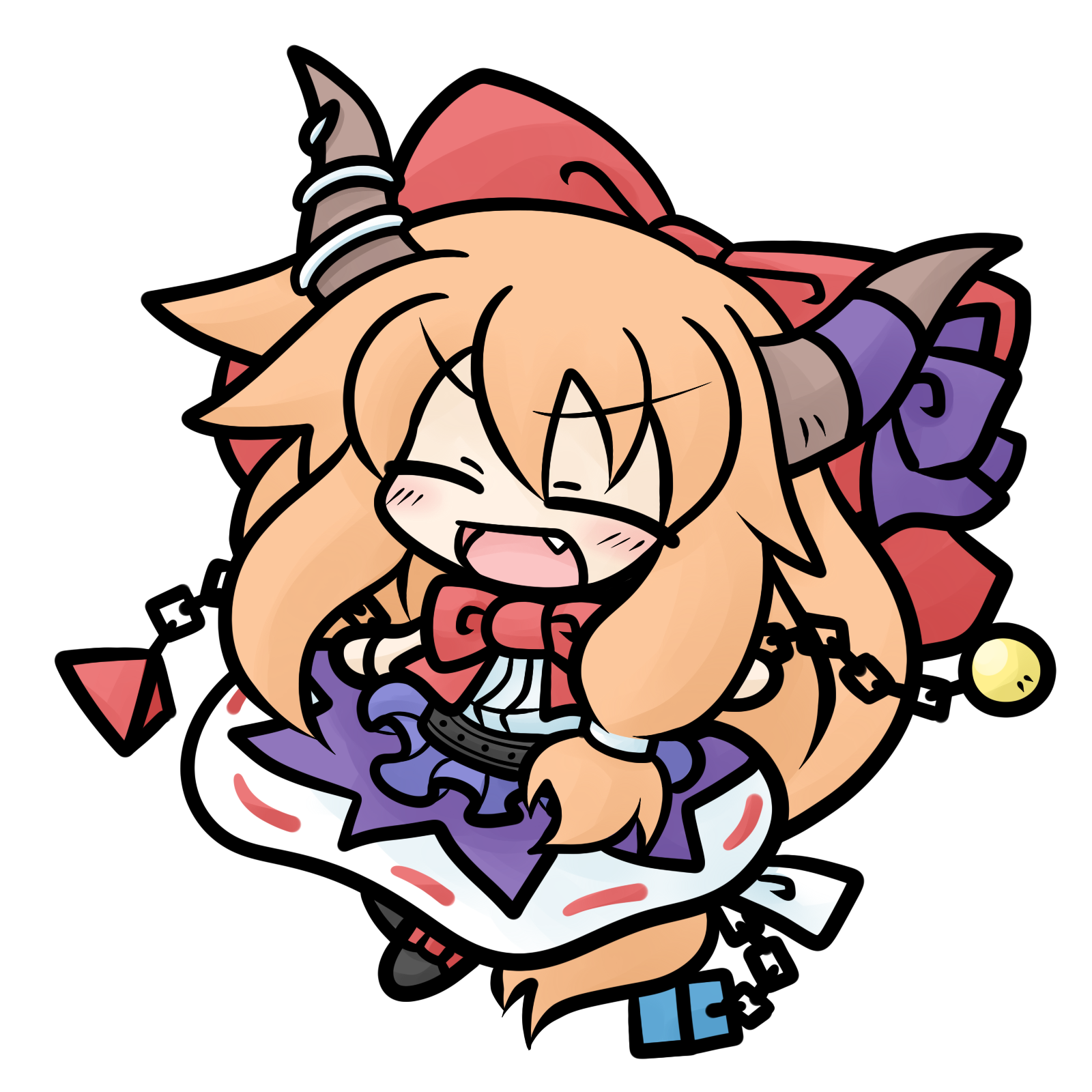 Safebooru - chibi fang hair bow hair ribbon highres horns ibuki suika ...