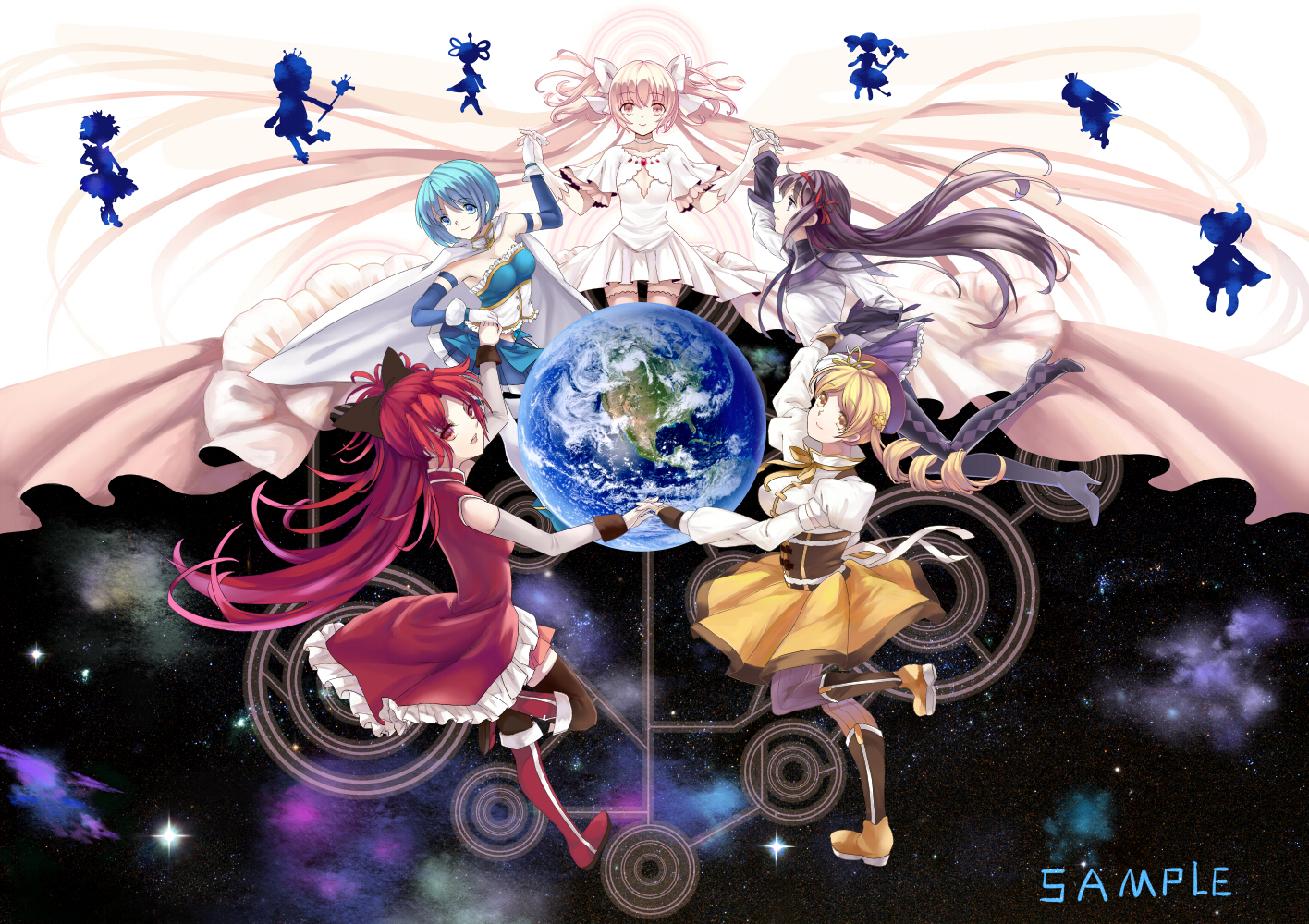 Safebooru - akemi homura black hair blonde hair blue eyes blue hair bow cape drill hair earth ...