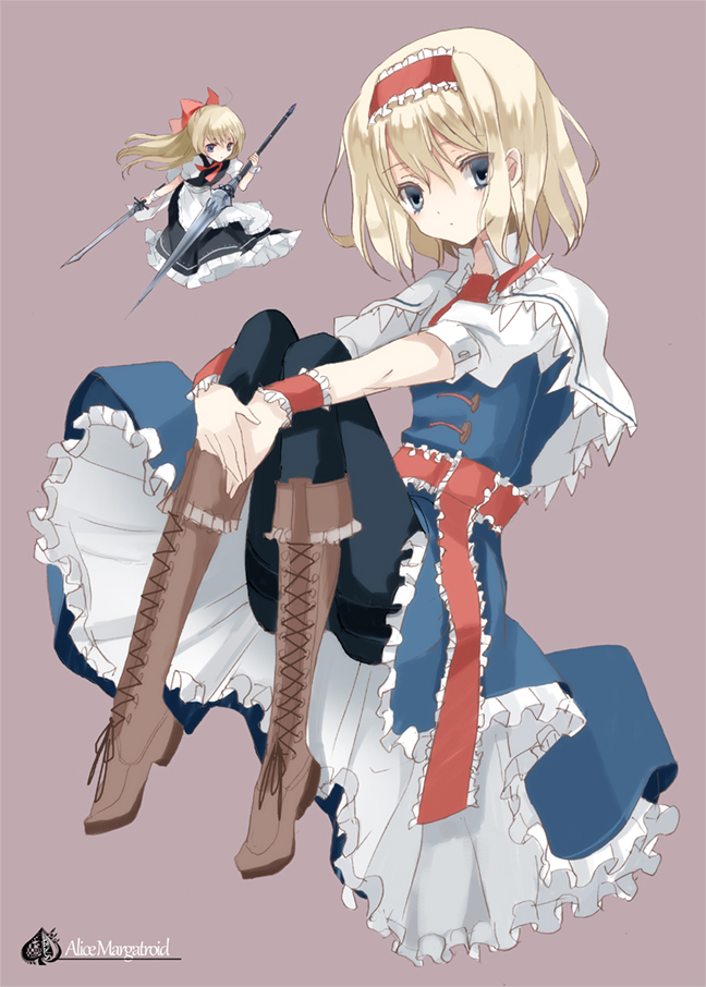 Safebooru - alice margatroid belt black legwear blonde hair blue dress blue eyes boots capelet ...