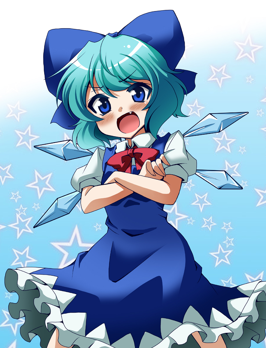 Safebooru - angry aqua hair blue dress blue eyes blush bow cirno ...