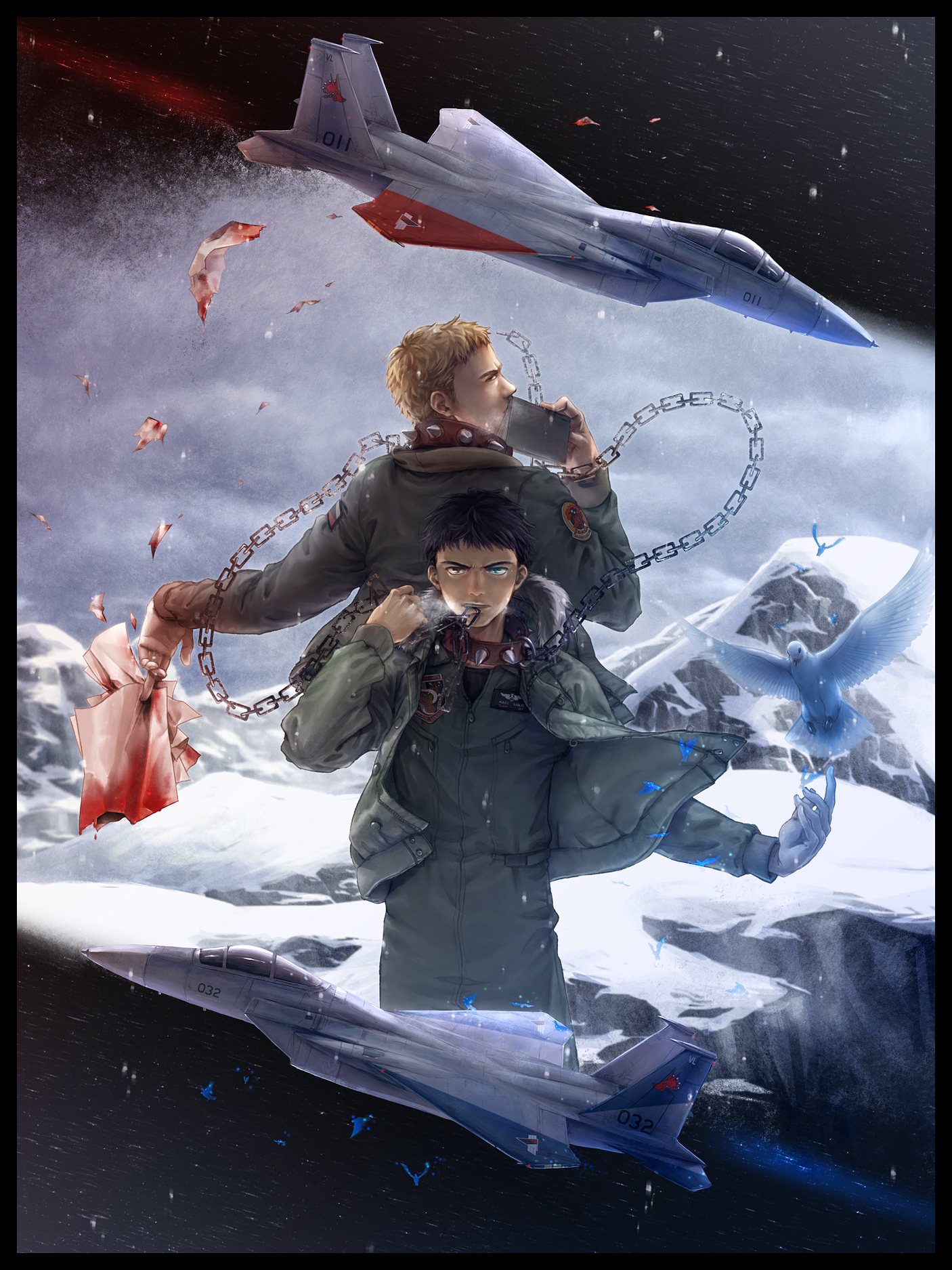 Safebooru - ace combat ace combat zero airplane bird black hair blonde hair blue eyes bomber ...